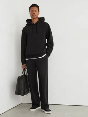 REISS Falco Sueded Interlock Jersey Relaxed-fit Hoodie - Black