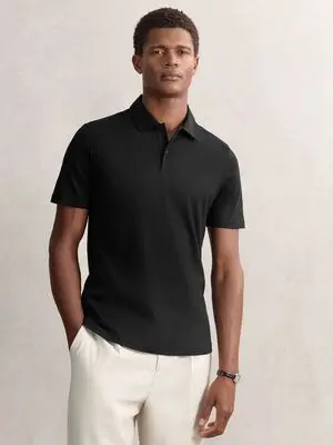 REISS Earl Air-water Cotton Polo Shirt - Black