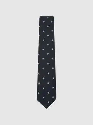 REISS Rocco Wool-silk Textured Polka-dot Tie - Navy