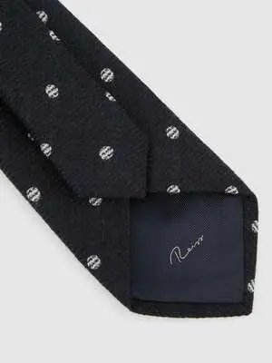 REISS Rocco Wool-silk Textured Polka-dot Tie - Navy