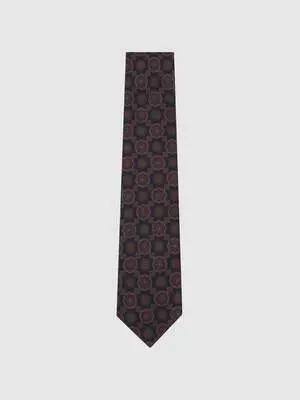REISS Silk Floral Medallion-print Neck Tie - Navy