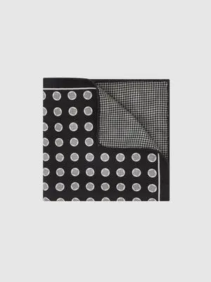 REISS Quadro Silk Geometric Medallion-print Pocket Square