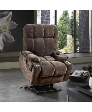 CLIHOME Dual Motor Power Lift Recliner Chair For Elderly Infinite Position Lay Flat 180degree Recliner With Heat Massage - Brown