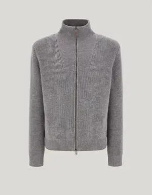 Canali Wool And Cashmere Zip Cardigan - Grey