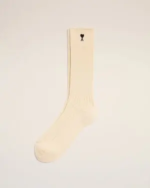 AMI Paris AMI Paris Cotton Blend Ribbed Socks With Ami De Coeur Embroidery Ivory