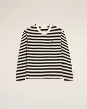 AMI Paris Mariniere Cotton T-shirt With De Coeur Embroidery - Black/ivory