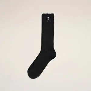 AMI Paris Cotton Blend Crew Socks With De Coeur Embroidery