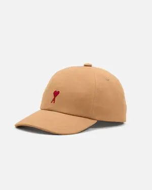 AMI Paris Cotton Cap With Embroidered De Coeur Logo - Camel