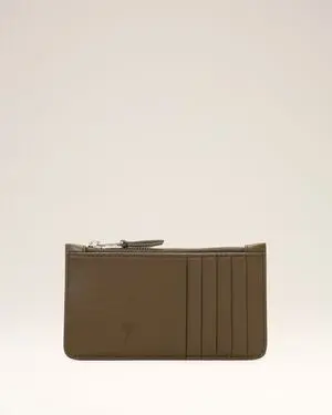 AMI Paris Brown Zipped Cowhide Leather Card Holder With De Coeur Brown - Truffle