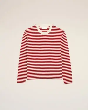 AMI Paris Mariniere Cotton T-shirt - Ruby Red/ivory