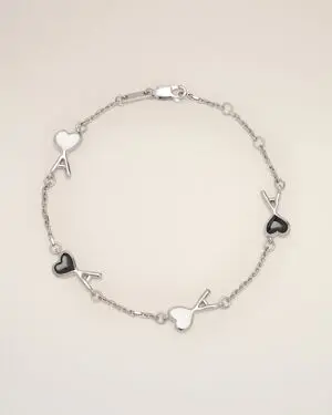 AMI Paris Silver Brass Bracelet With Hammered De Coeur Multicolor