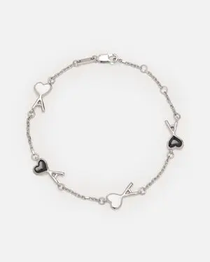 AMI Paris Silver Brass Bracelet With Hammered De Coeur Motif - Silver/black/cream
