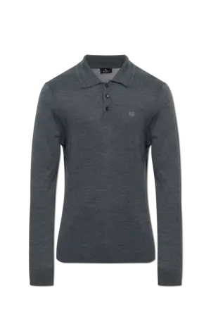 Etro Wool Polo Shirt With Embroidered Logo - Grey