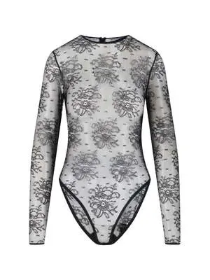 Dolce & Gabbana Sheer Floral Lace Long Sleeve Bodysuit