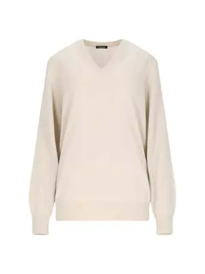 CANESSA 100% Cashmere Ribbed Crew Neck Sweater - White