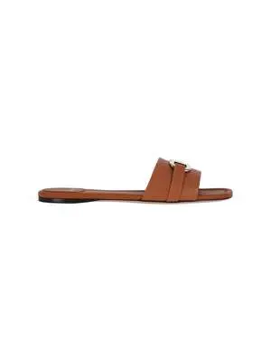 FERRAGAMO Leather Slide Sandals - Brown