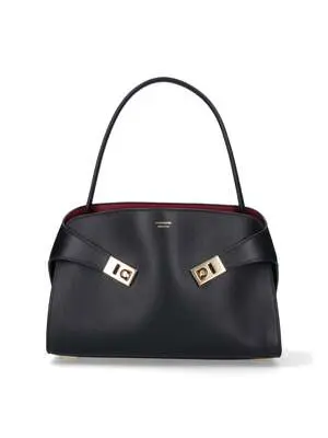 FERRAGAMO Calf Leather Handbag With Lamb Leather Lining - Black