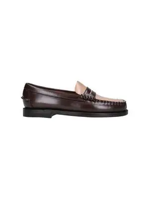 SEBAGO Leather Loafers With Stud Embellishments - Brown