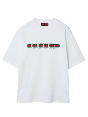 Gucci Web Print Crewneck Oversize T-shirt With Dropped Shoulder - Bianco
