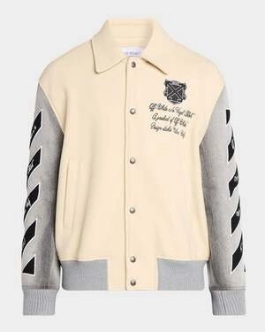 Off-White Varsity Stand Collar Wool Jacket - Cream