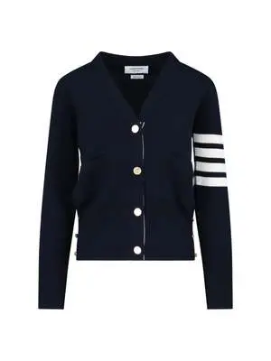 Thom Browne V-neck Cardigan With Striped Sleeves - Blue
