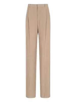 Saint Laurent 100% Silk Tailored Trousers - Beige