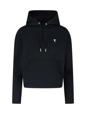 AMI Paris Cropped Hoodie With Chest Logo