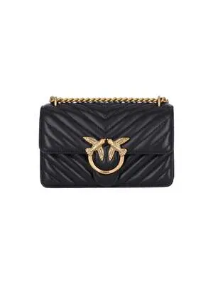 Pinko Goatskin Leather Shoulder Bag With Chain Strap - Black