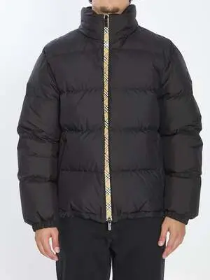 Burberry Down Jacket With Check Finishes - Black
