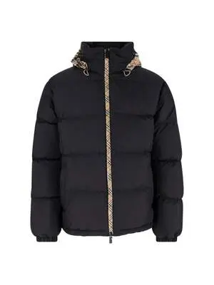 Burberry Down Jacket With Check Trim - Black