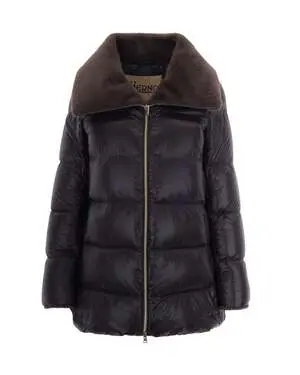Herno Puffer Coat With Oversized Collar - Ferro