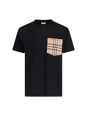 Burberry Cotton T-shirt With Iconic Check Pocket - Black