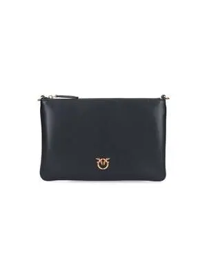 Pinko Sheepskin Mini Shoulder Bag With Leather Applique - Black