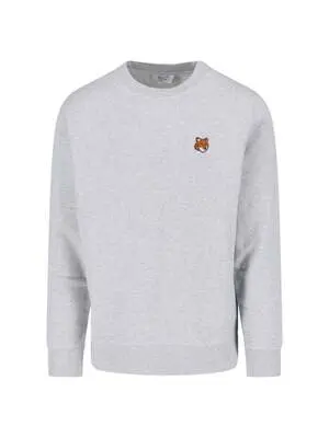 Maison Kitsuné Cotton Sweatshirt With Stretch Rib-knit Details - Grey