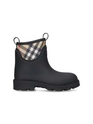 Burberry Rubber Sole Chelsea Boots With Checked Detailing - Black