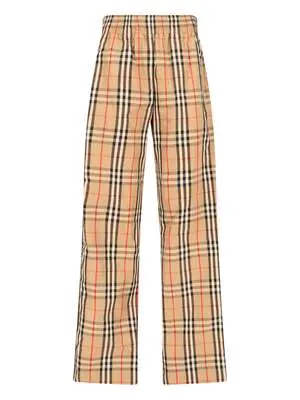 Burberry Plaid Wide-leg Pants - Beige
