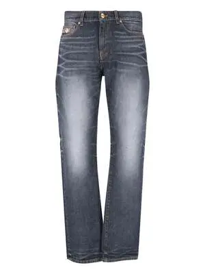 Versace Denim Jeans With Calf Leather Trim - Blue