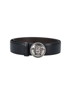 Versace Leather Belt With Medusa Buckle - Black