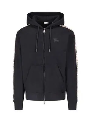 Burberry Zip-up Hoodie With Check-trim Sleeves