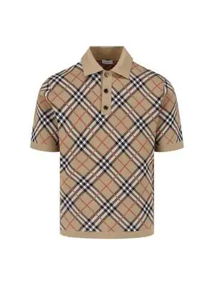 Burberry Checked Cotton Blend Polo Shirt