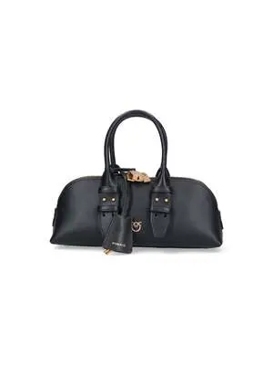 Pinko Structured Mini Leather Bag With Top Handles And Clasp - Black