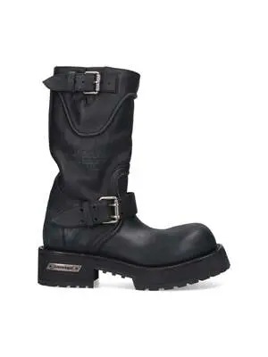Balenciaga Calf Leather Buckled Boots - Black