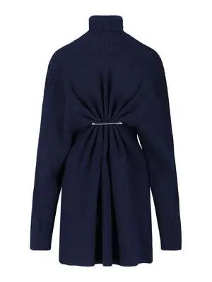 Balenciaga 100% Wool Dress With Draped Detail - Blue
