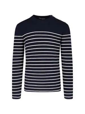 Dolce & Gabbana Virgin Wool Knit Sweater With Button Detailing - Blue