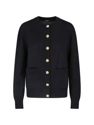 Balmain BALMAIN 100% Virgin Wool Button-Front Cardigan Black