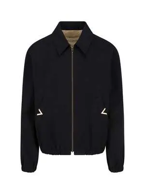 Valentino Garavani Zip-front Bomber Jacket With Geometric Trim