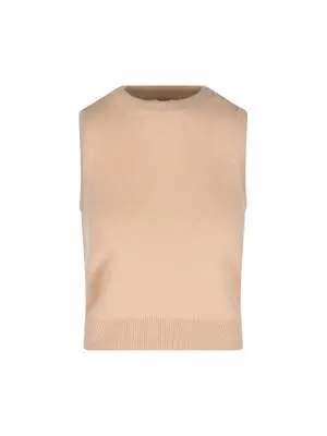Celine 100% Cashmere Crewneck Vest - Beige