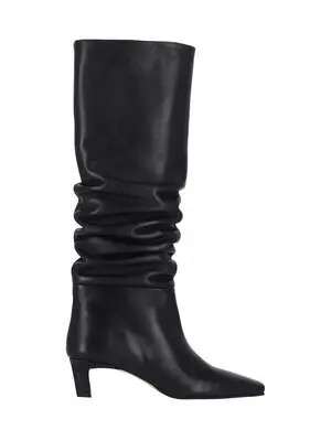 ALOHAS Ruched Leather Ankle Boots - Black