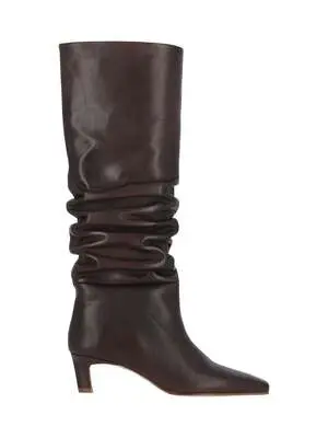 ALOHAS Ruched Leather Ankle Boots - Brown