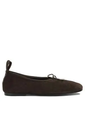 ALOHAS 100% Cow Suede Flat Ballet Shoes With Tie Fastening - Brown